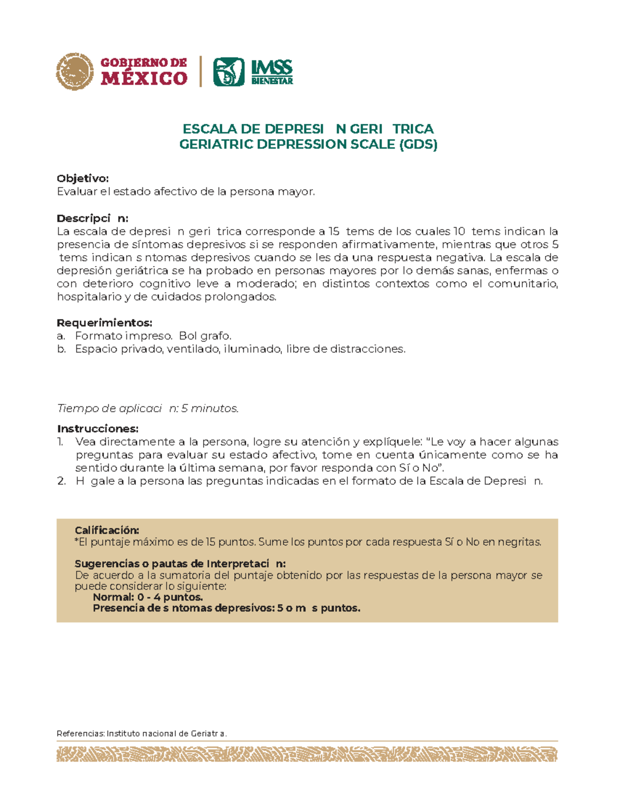 Anexo 30. Guía de la Escala de Depresión Geriátrica (GDS-15) IMSSB ...