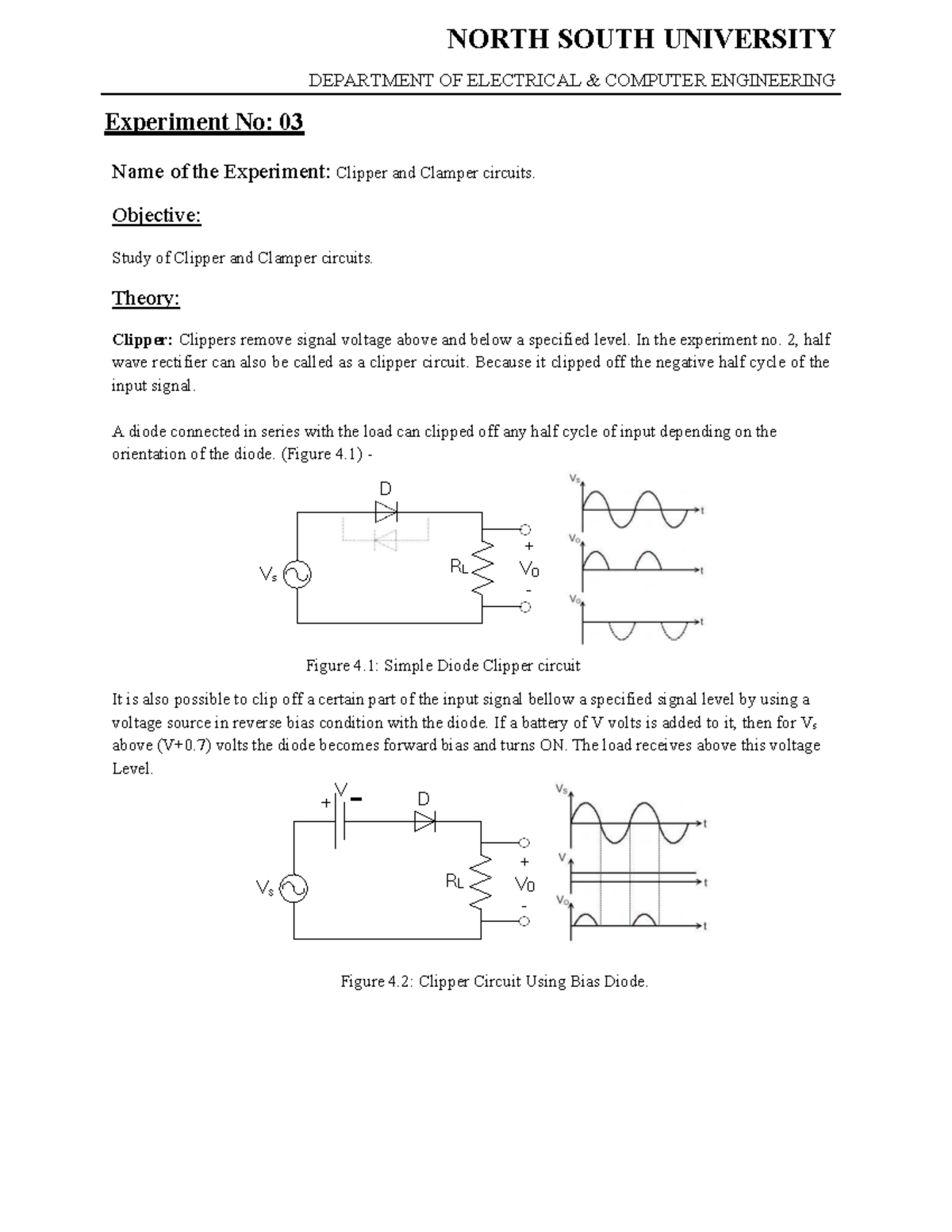 EEE 111 Lab Manual: Experiment 03 - Clipper and Clamper Circuits - Studocu