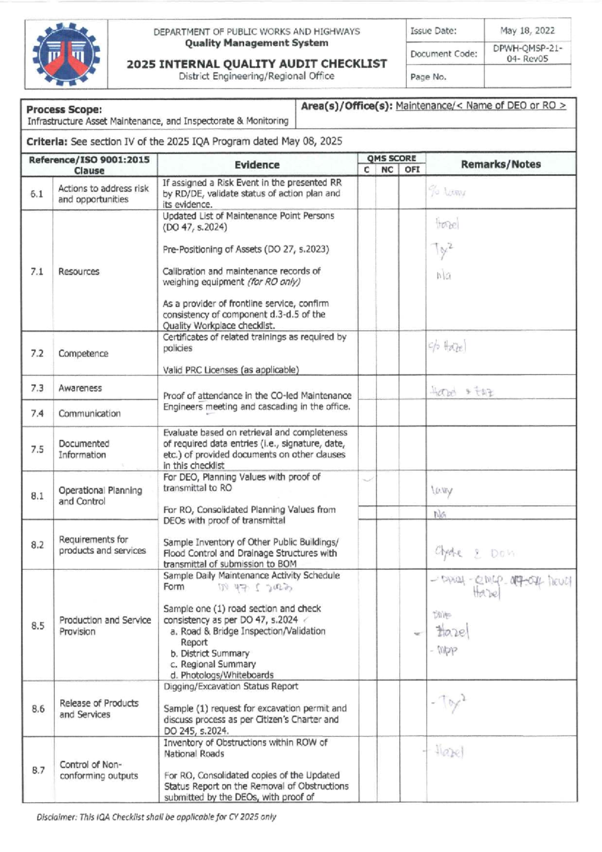IQA Checklist for 2025: Internal Quality Audit for Public Works - Studocu