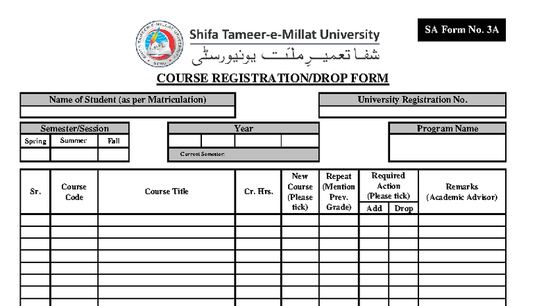 SA Form No. 3A: Course Registration & Academic Advisor Approval - Studocu