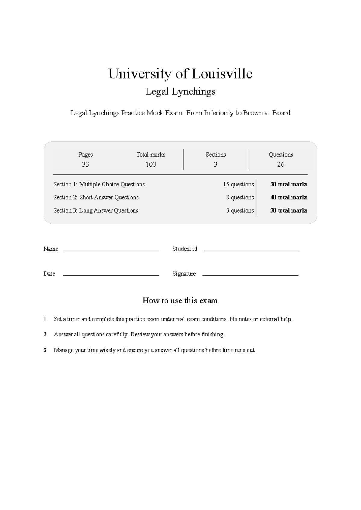 PAS 305 Legal Lynchings UofL Practice Mock Exam 2026: From Inferiority ...