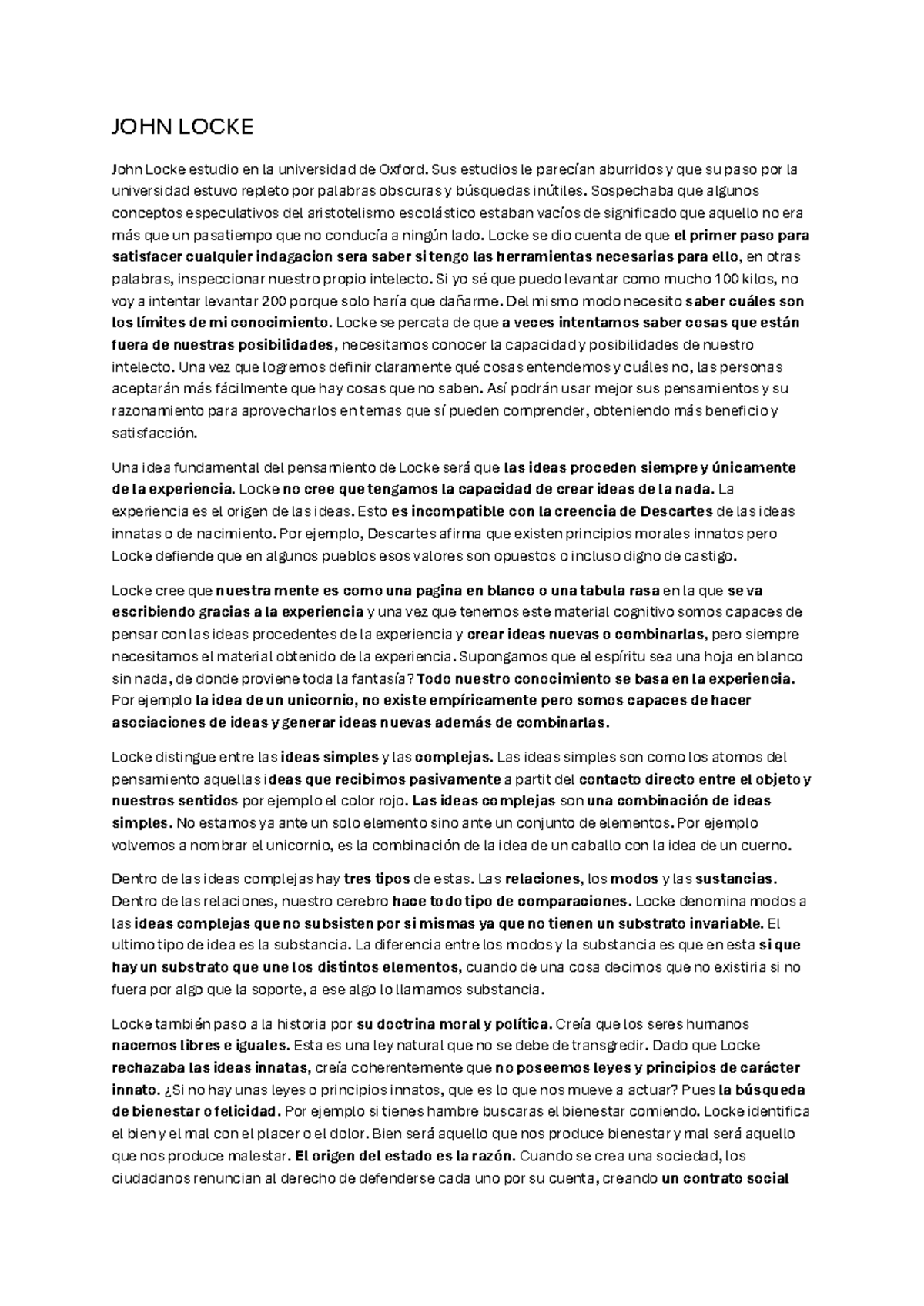 JOHN LOCKE - Análisis de su Filosofía y Contribuciones Históricas - Studocu