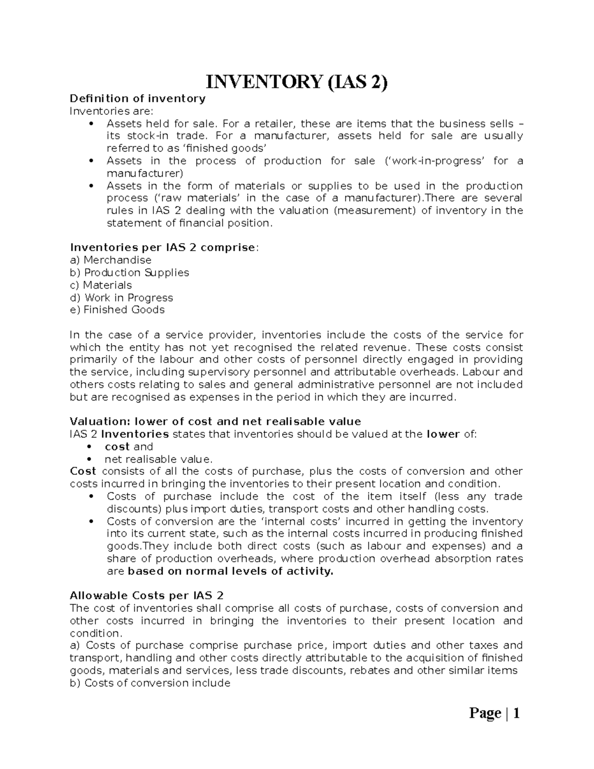 IAS 2 Inventory Standards Overview and Measurement Techniques - Studocu