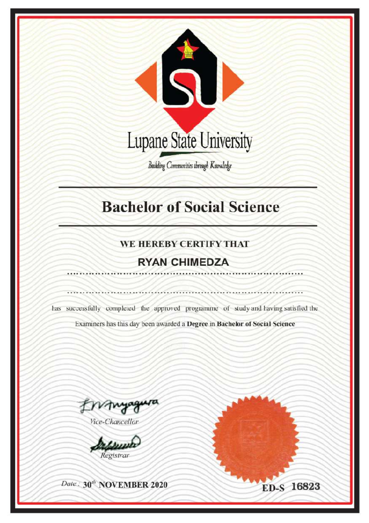 Bachelor of Social Science Degree Certification - Lupane State ...