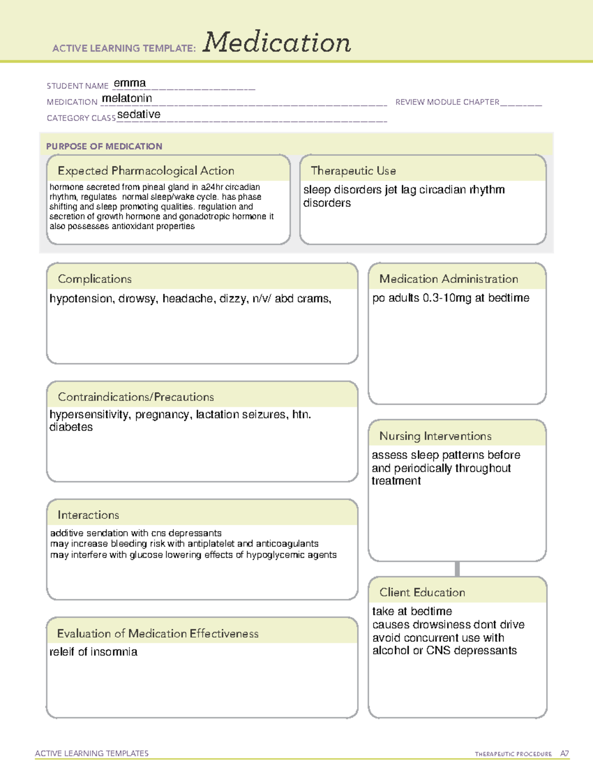 Melatonin - med cards - ACTIVE LEARNING TEMPLATES THERAPEUTIC PROCEDURE ...