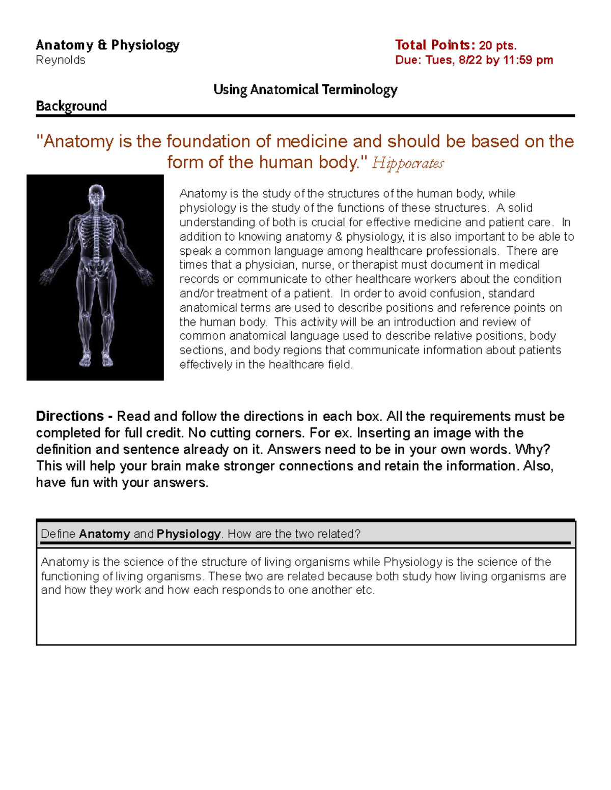 Lesson 2: Understanding Anatomical Terminology for Health 23-24 - Studocu