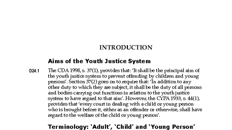 D24 - Youth Justice System Overview and Key Provisions - Studocu