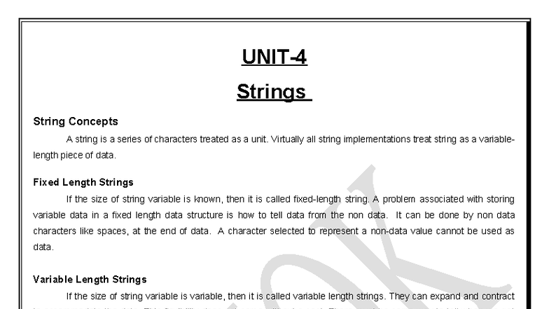 UNIT-3 Strings: Concepts and Manipulation in C Programming - Studocu