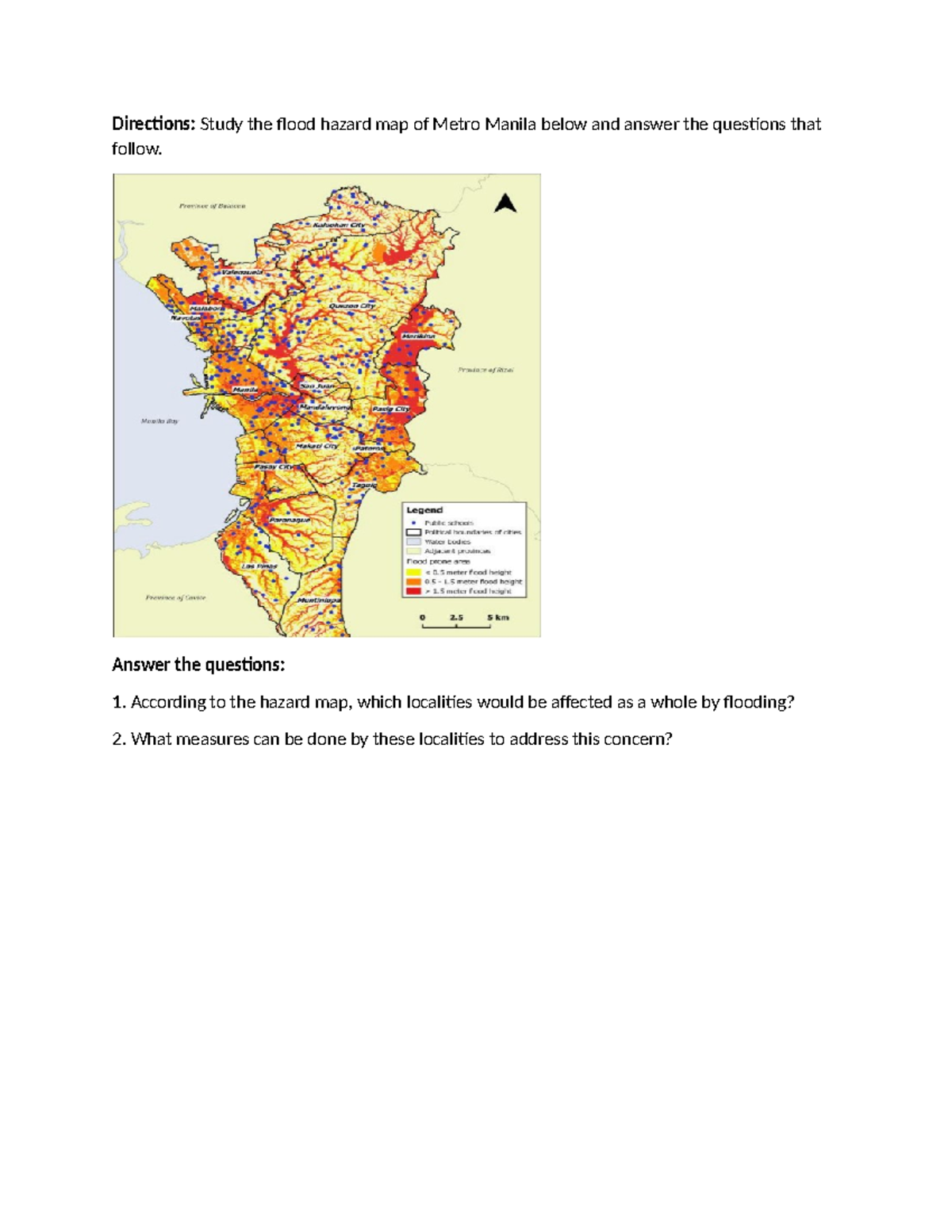 Asynchronous-activity - TLE- Grade 7 Cookery - Directions: Study the flood hazard map of Metro ...