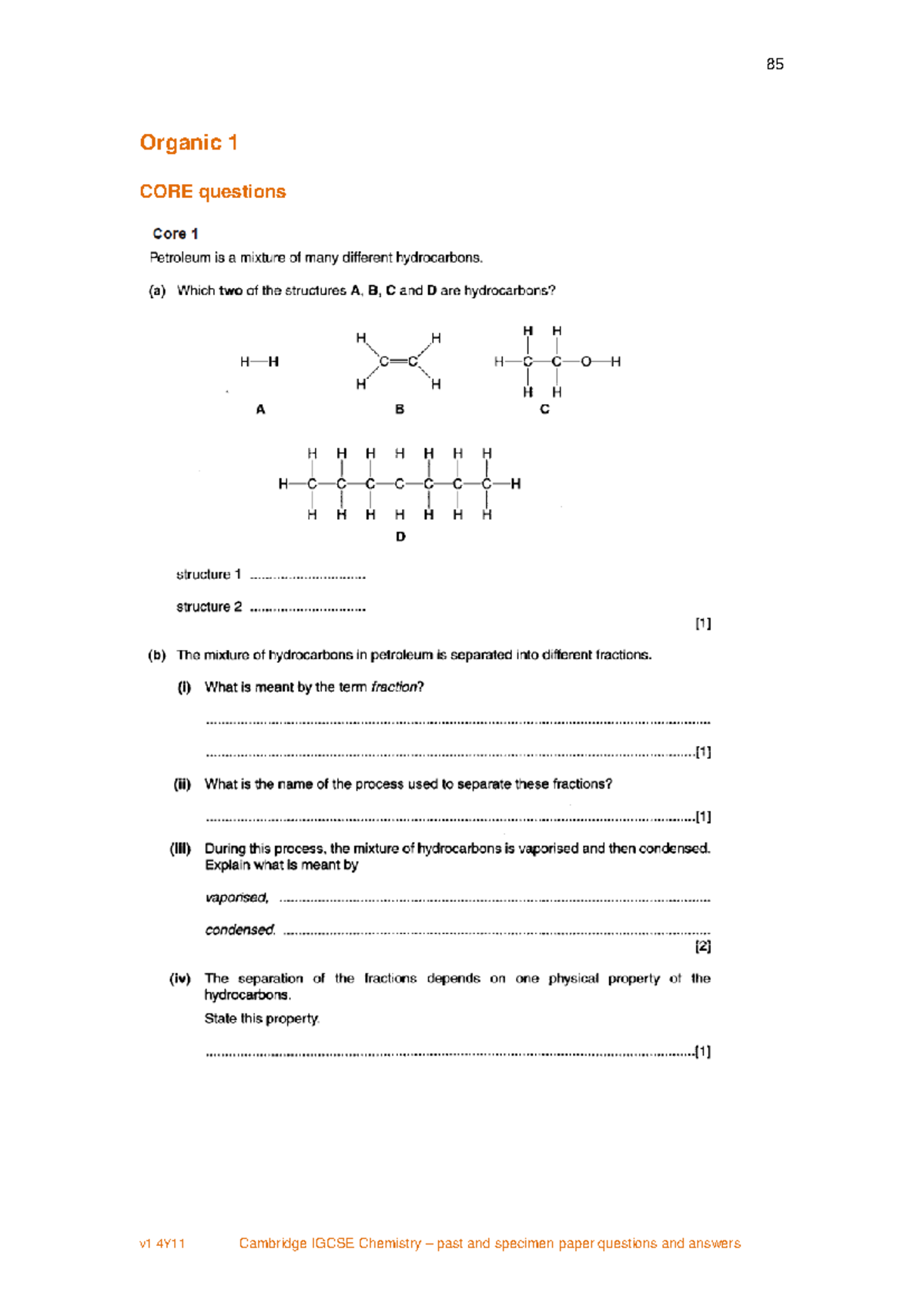 Organic 1 CIE IGCSE 0620 Past Paper Questions & Answers - Studocu