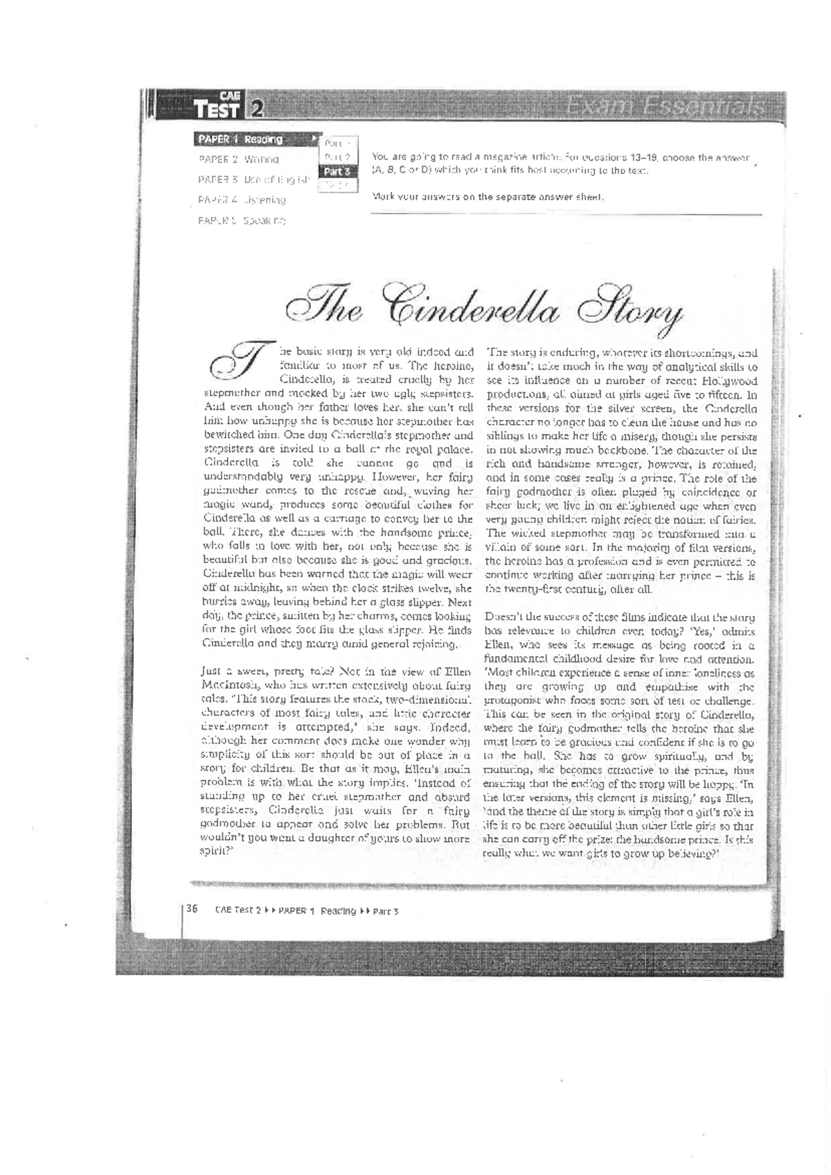 CAE Test 2 - Analyzing the Cinderella Story in Modern Adaptations - Studocu
