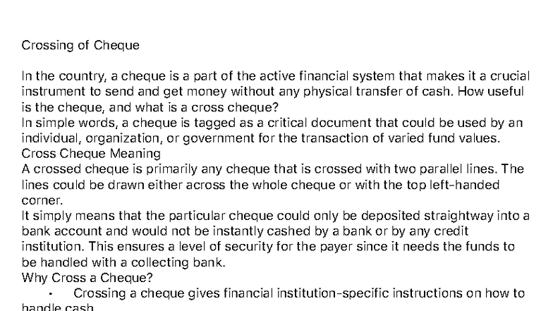 Understanding Crossed Cheques: Security and Usage Explained - Studocu