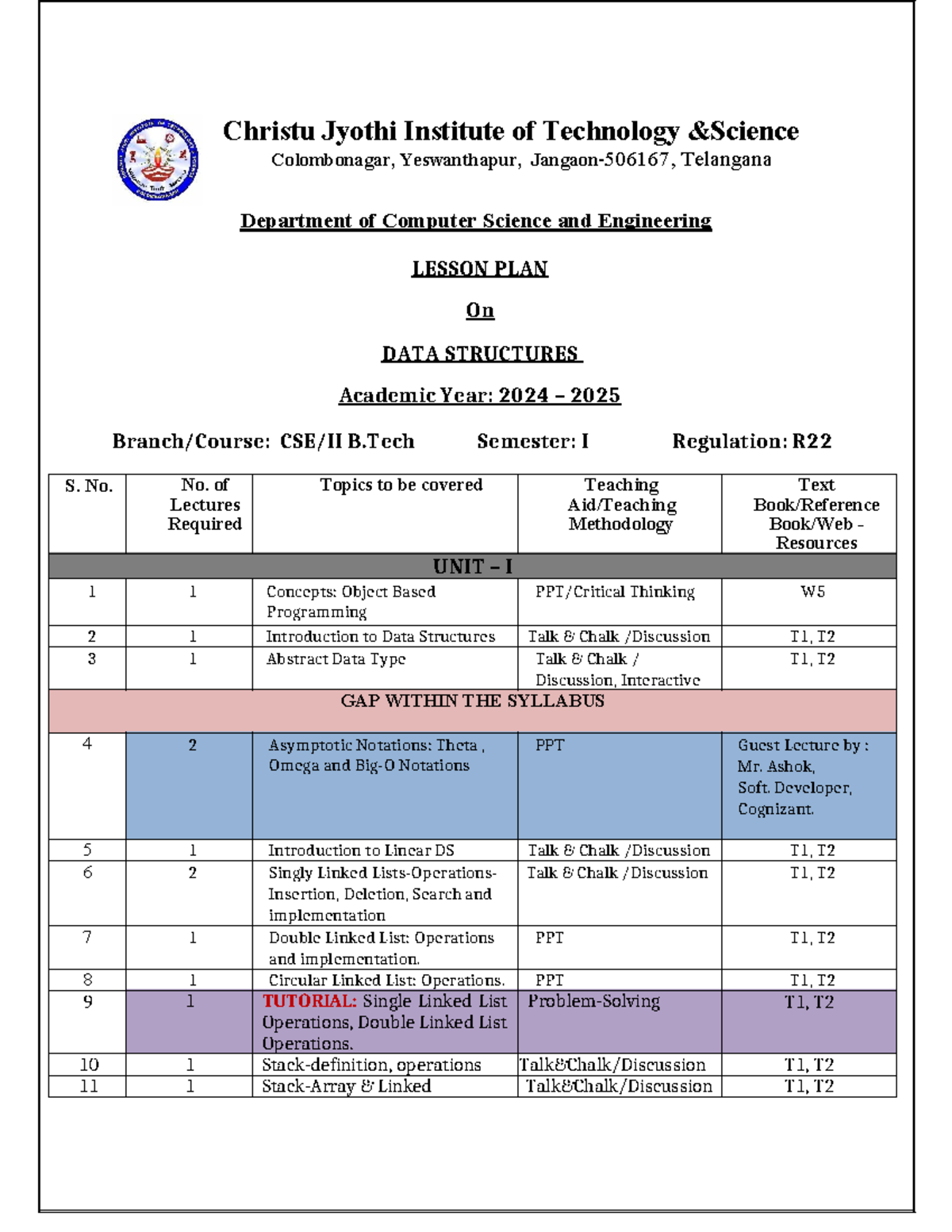 DS Lesson Plan - Easy to Complete Syllabus - Christu Jyothi Institute ...