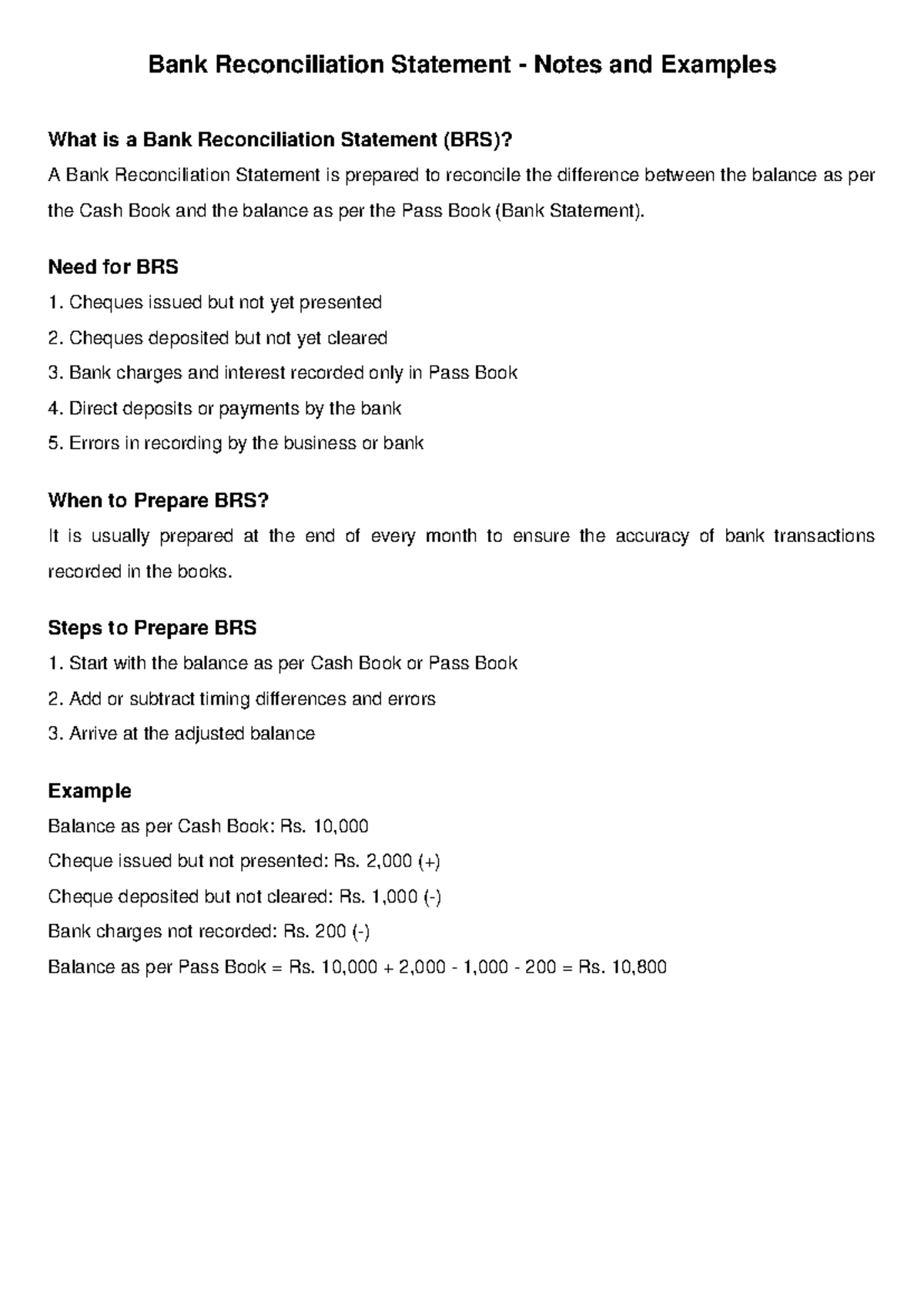 Bank Reconciliation Statement Notes: Understanding BRS Essentials - Studocu
