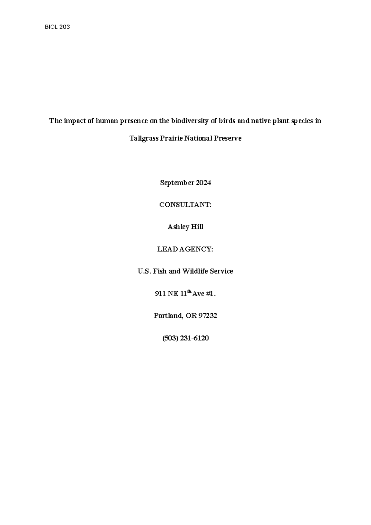 BIOL 203 Final Report: Human Impact on Bird & Plant Biodiversity in ...