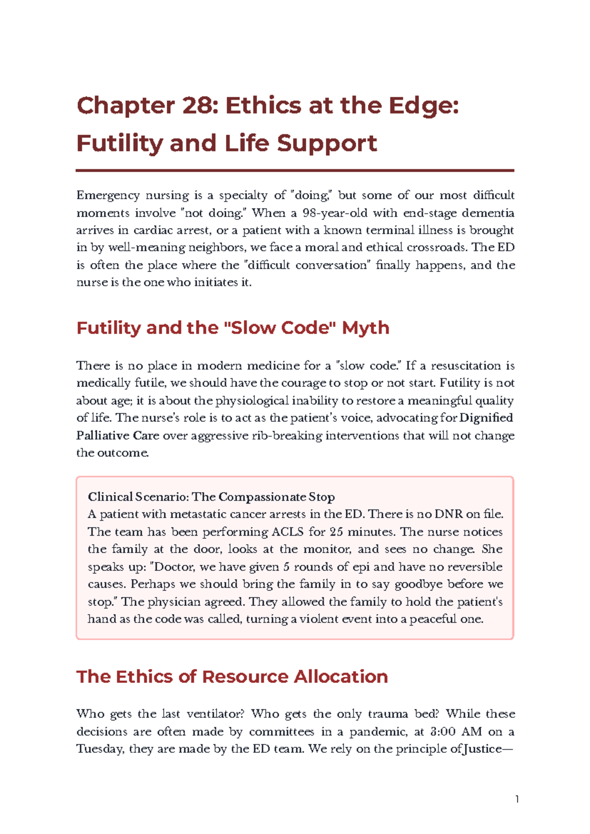 Chapter 28: Ethics in Emergency Nursing - Futility & Life Support - Studocu