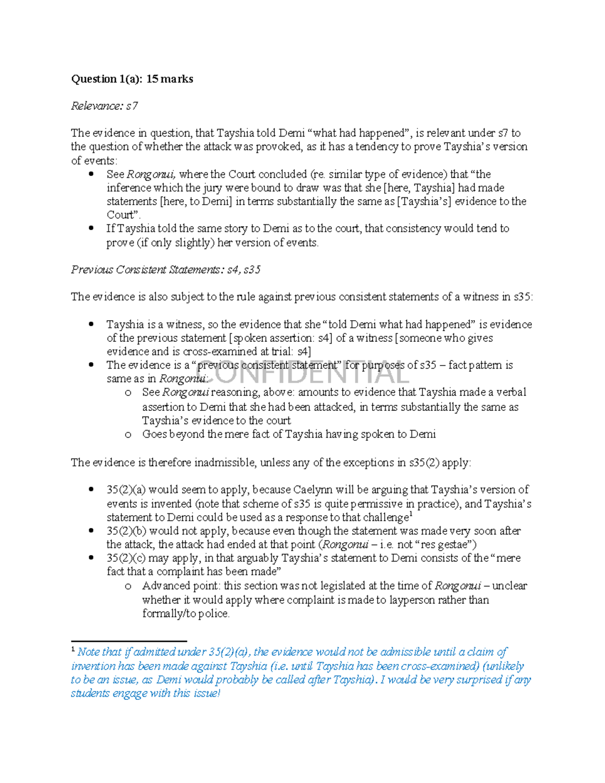 2019 Marking Guide: Legal Evidence Analysis for Questions 1 & 2 - Studocu