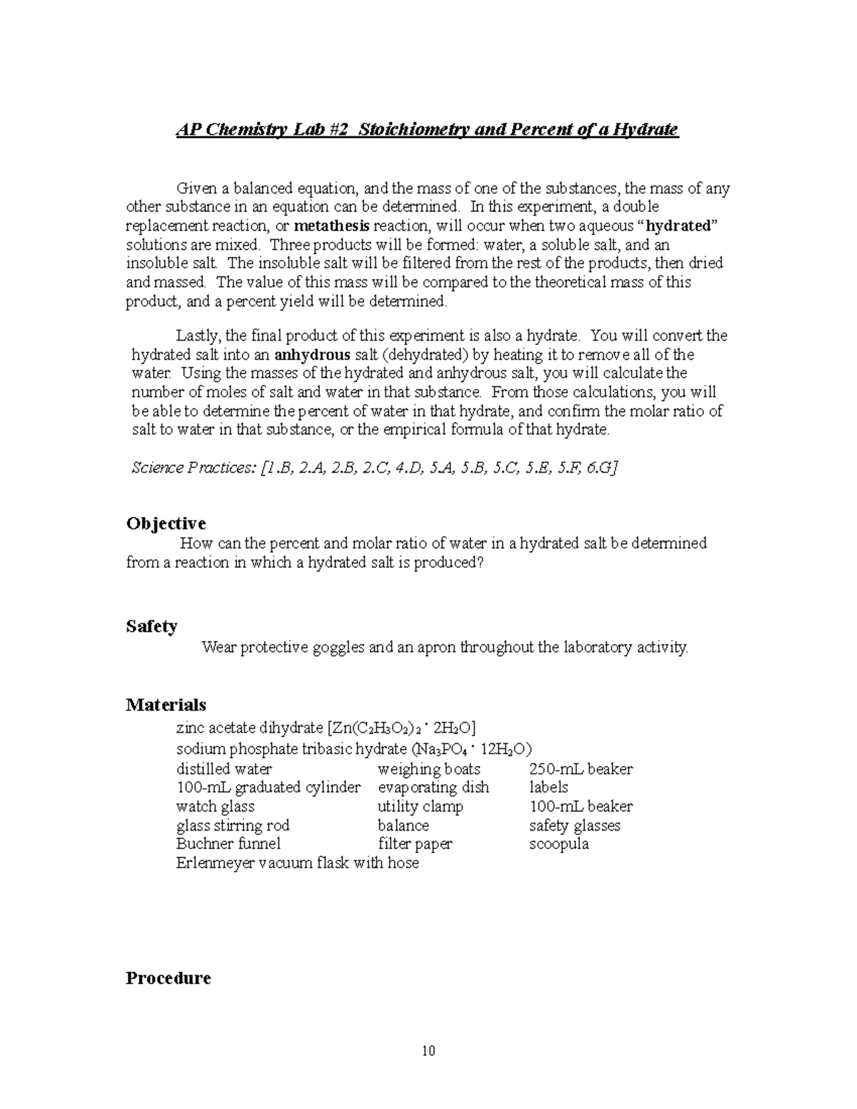 AP Chemistry Lab #2: Stoichiometry & Hydrate Analysis Solution - Studocu