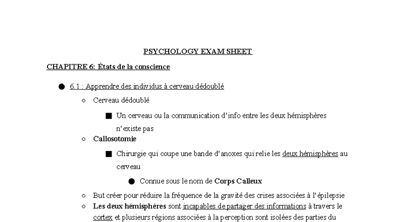 Psychologie Midterm 2: États de la Conscience et Apprentissage - Studocu