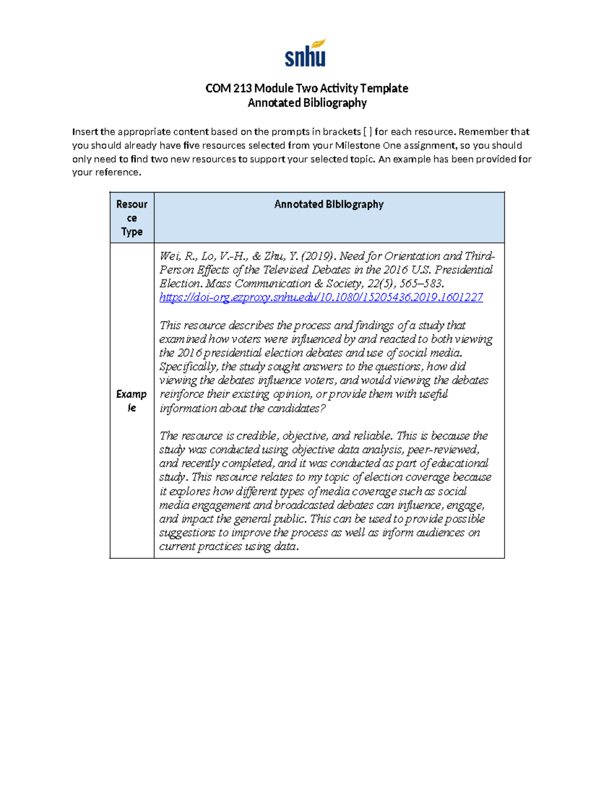COM 213 Annotated Bibliography Template for Module Two Activity - Studocu