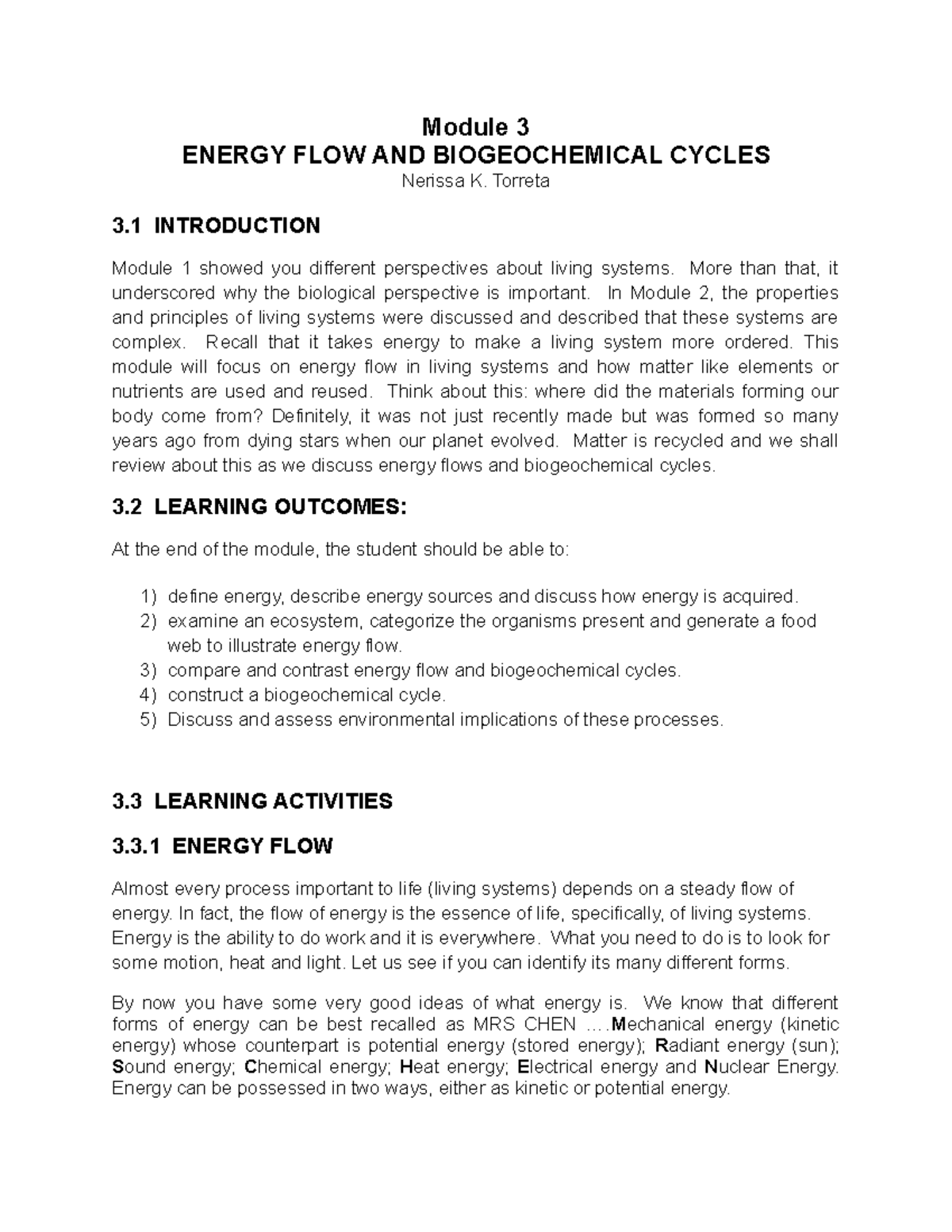 Module 3: Energy Flow and Biogeochemical Cycles Overview - Studocu