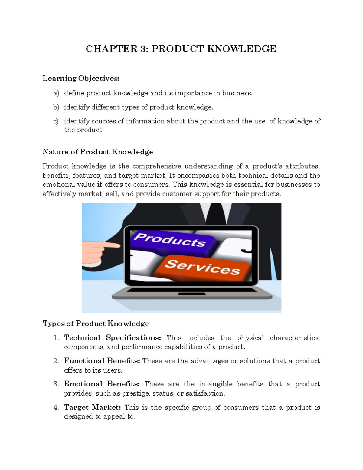 CHAPTER 3: PRODUCT KNOWLEDGE - Sales Pitch Insights - Studocu