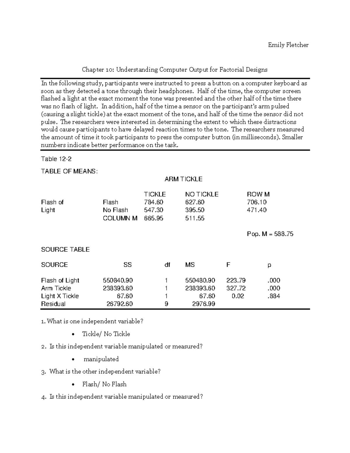 Chapter 10 Homework Assignment: Factors Affecting Reaction Time - Studocu