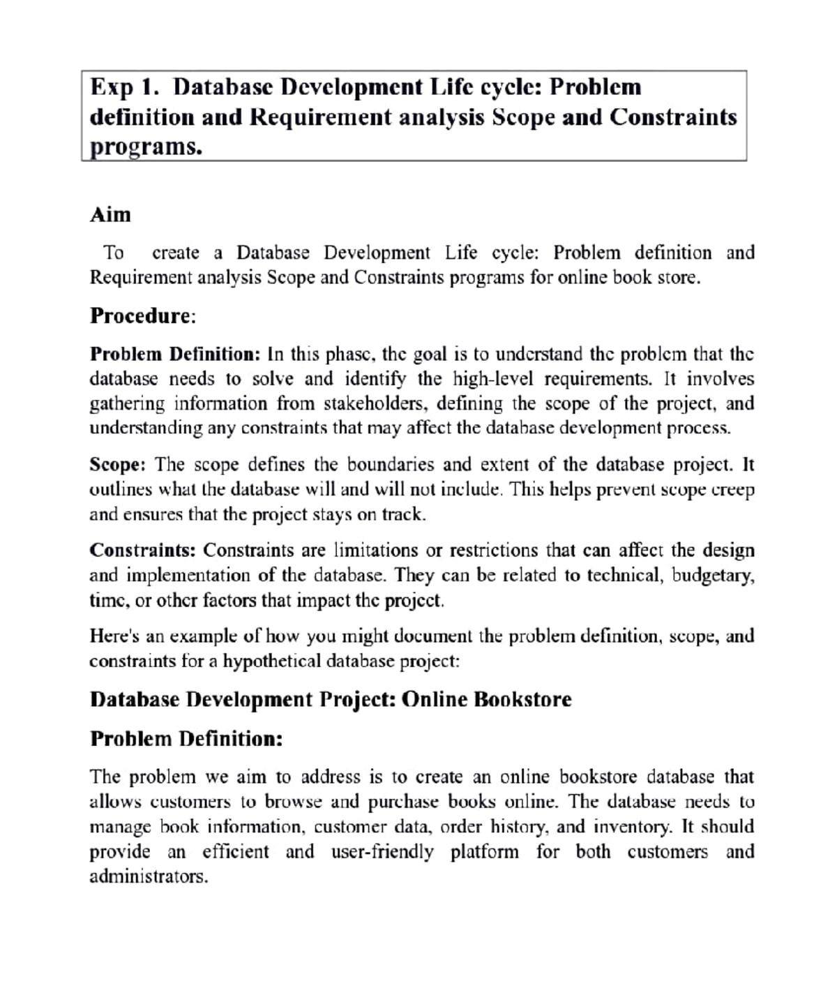 Ex-1: Database Development Life Cycle for Online Bookstore Project ...