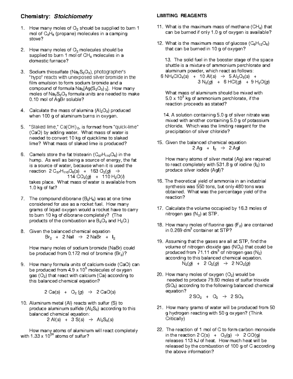 Chemistry 101: Stoichiometry & Limiting Reagents Study Guide - Studocu
