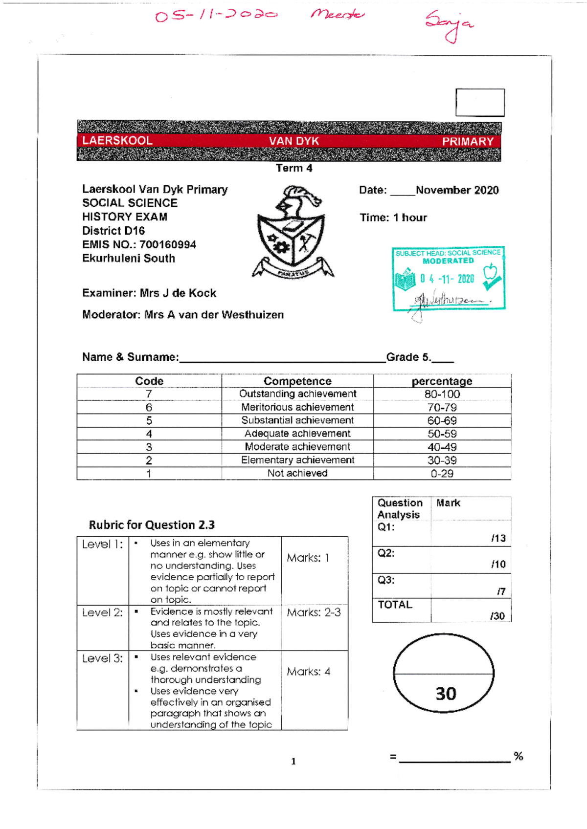 Grade 5 Social Science History Exam - November 2020 (GR5 SS) - Studocu