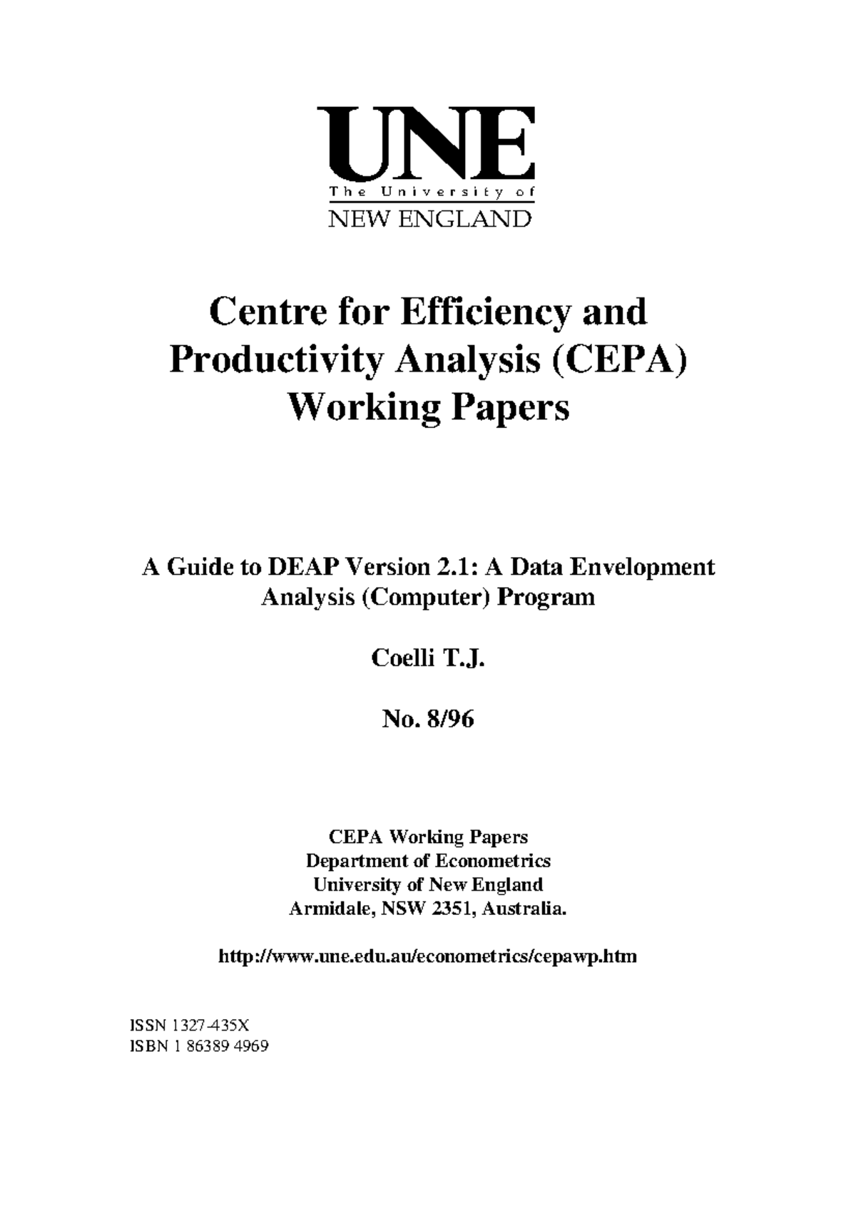 Deap - Centre for Efficiency and Productivity Analysis (CEPA) Working ...