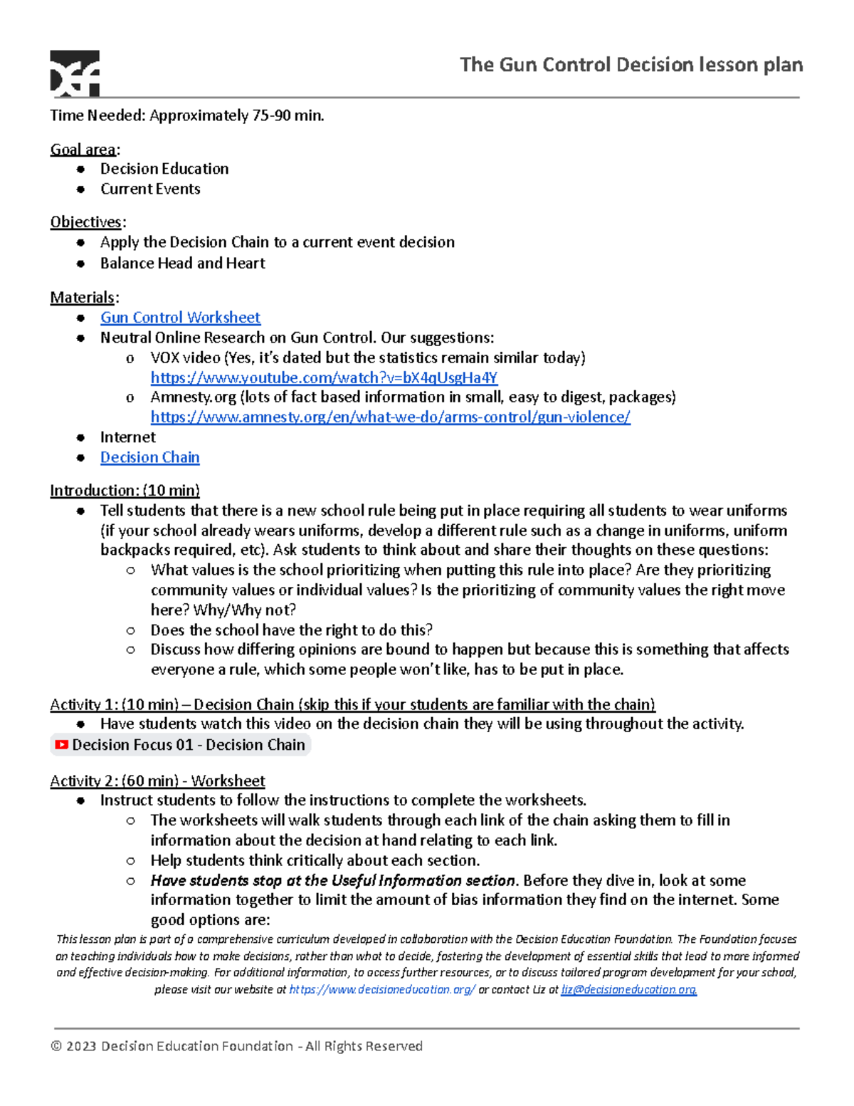 Gun Control Decision Lesson Plan (EDU 101) - Studocu