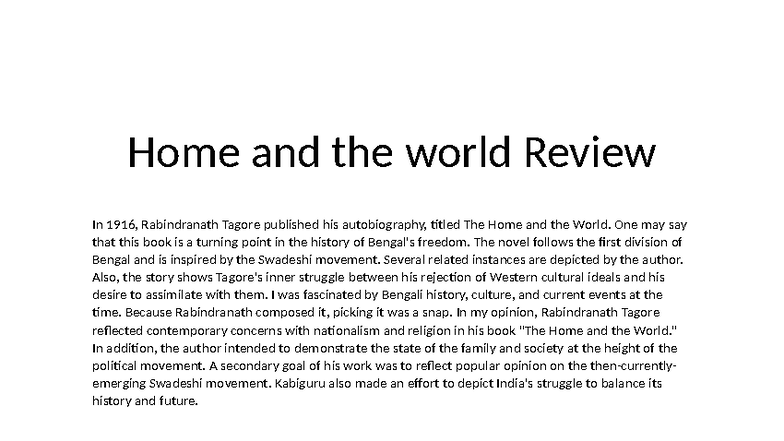 Home and the world WWWW - Book review - Home and the world Review In ...