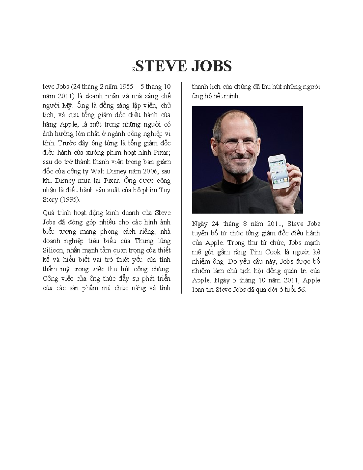 Bài TH 01 - Steve Jobs: Cuộc Đời và Di Sản - Studocu