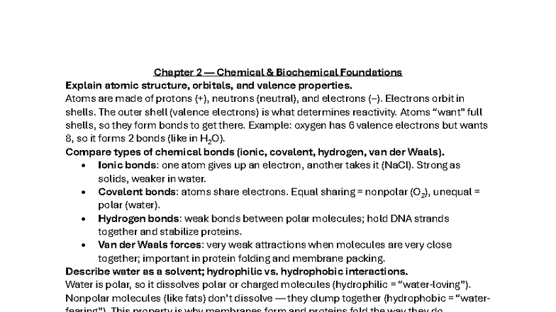 Advanced Patho Exam 1 Study Guide: Chemical & Biological Foundations ...