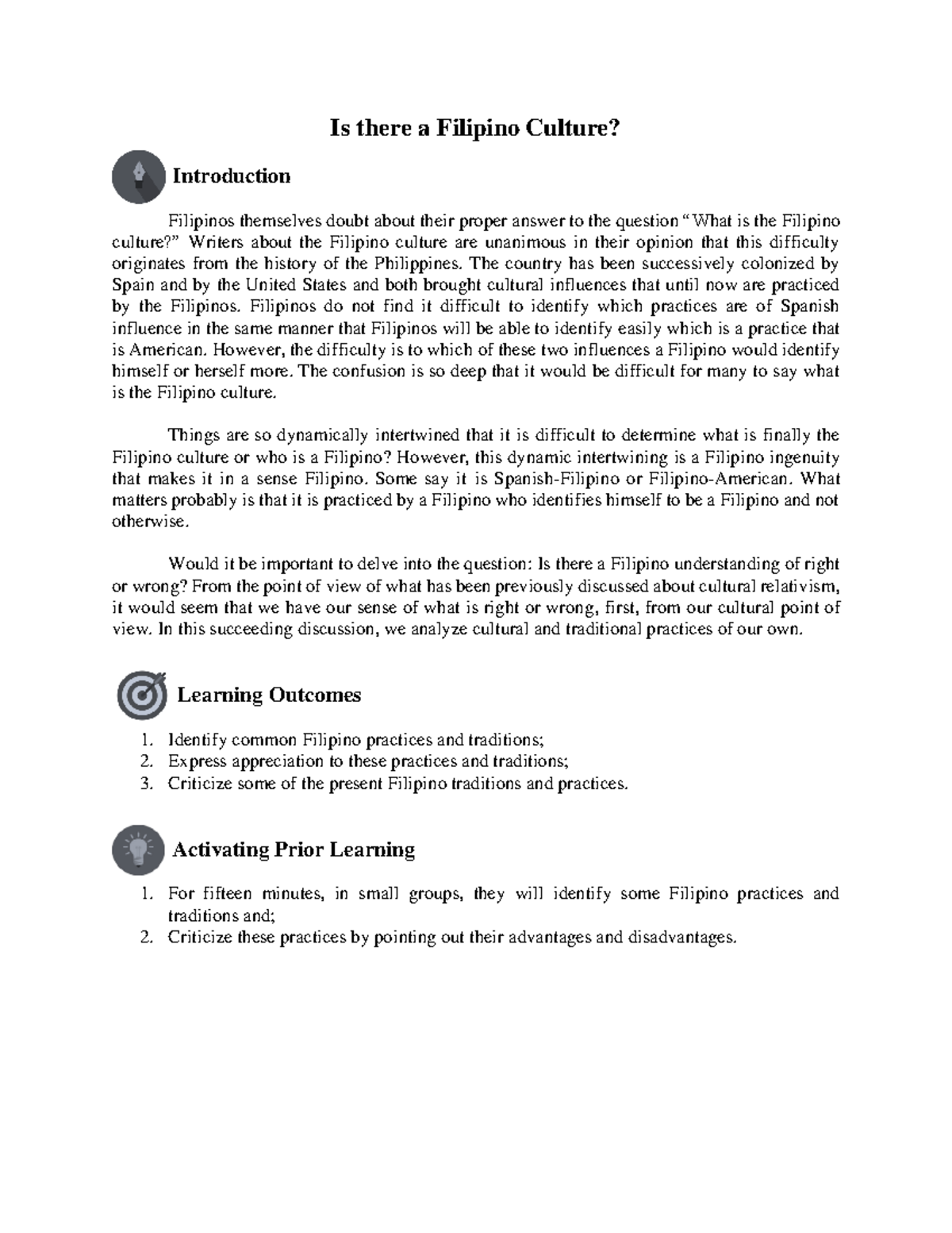 8 Is there a Filipino Culture - Is there a Filipino Culture ...