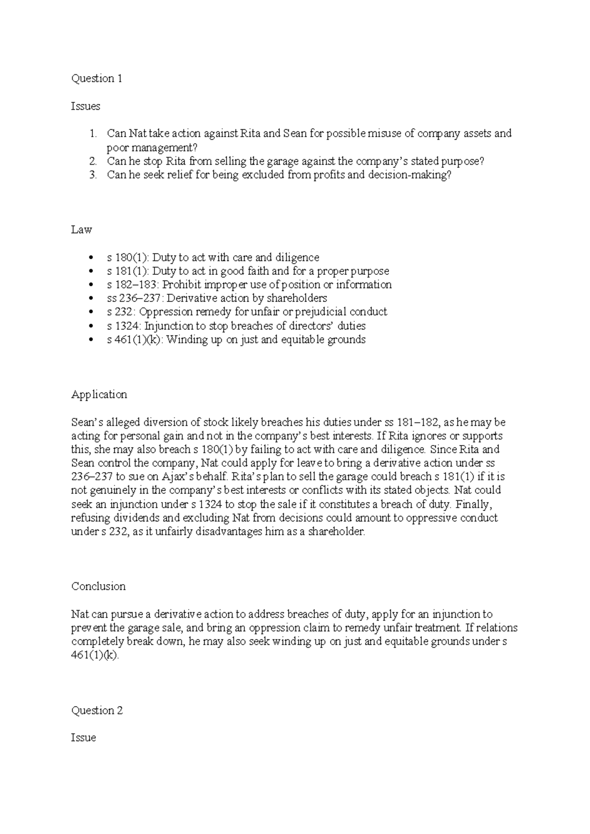 Laws Tutorial 8: Addressing Misuse of Company Assets and Shareholder ...
