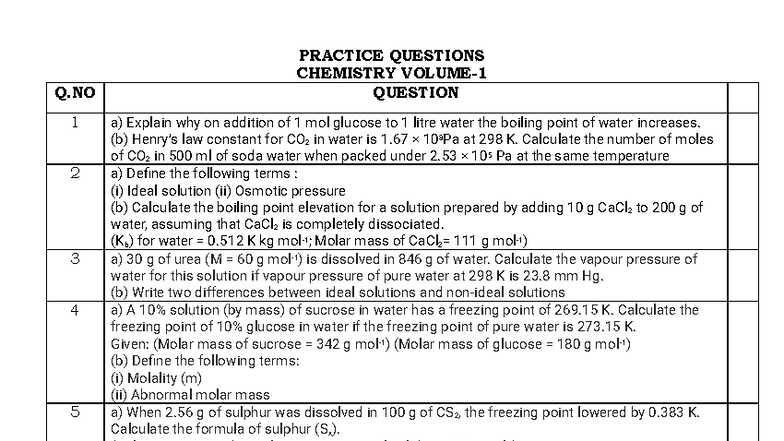 Chemistry 101 Practice Questions for Final Exam Preparation - Studocu