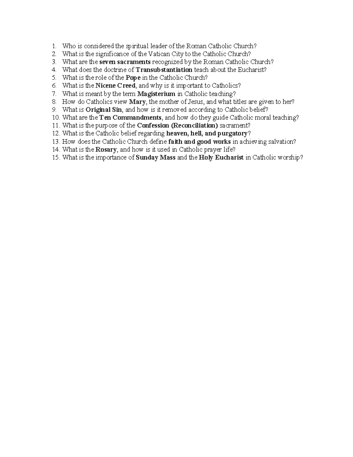 Catholic Church Overview: Key Questions & Teachings - Studocu