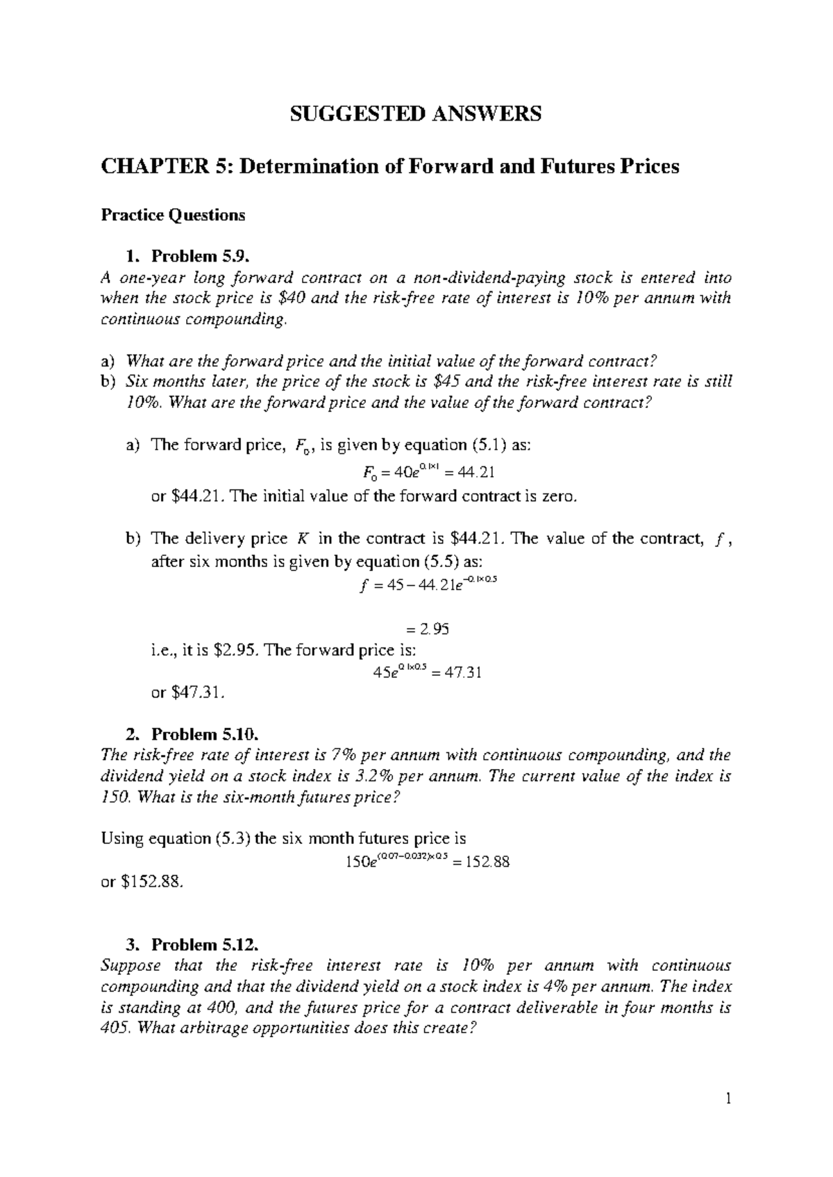 Chapter 5: Tutorial Qs on Forward and Futures Prices Analysis - Studocu
