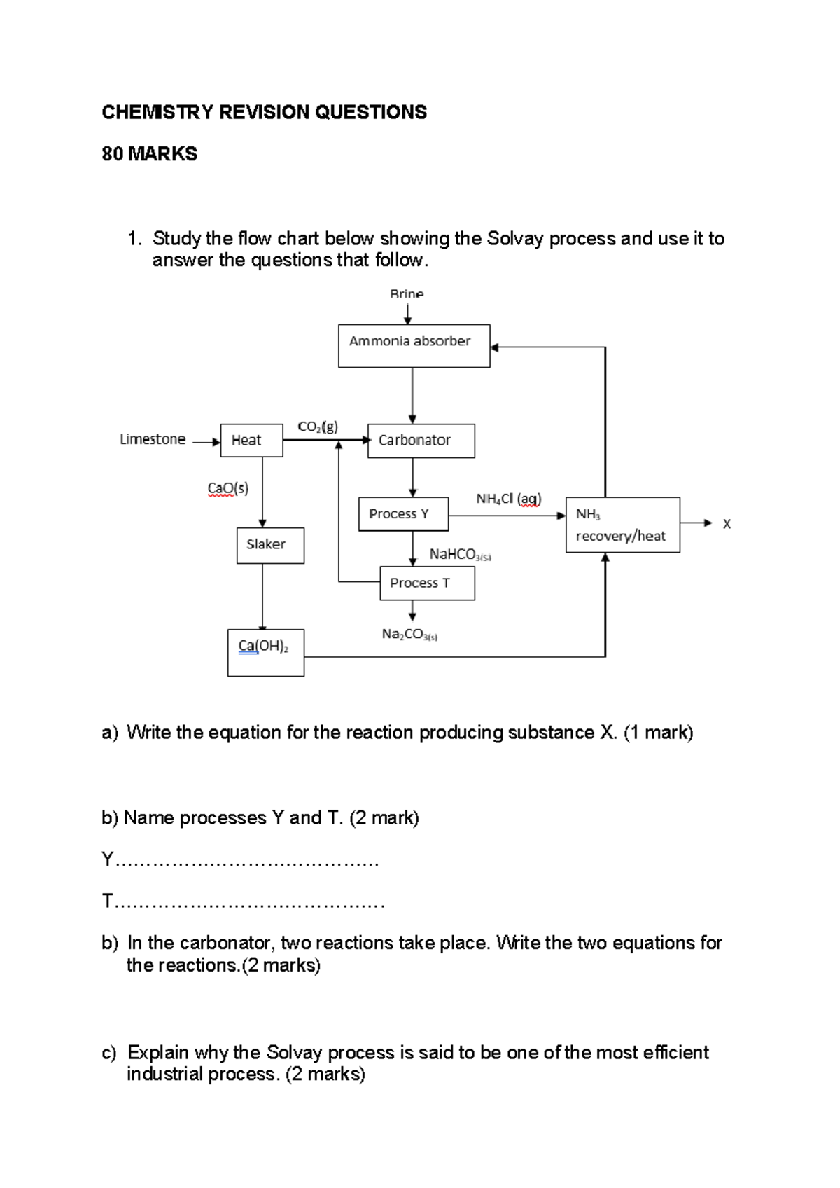 CHEM 101: Solvay Process Revision Questions and Answers - Studocu