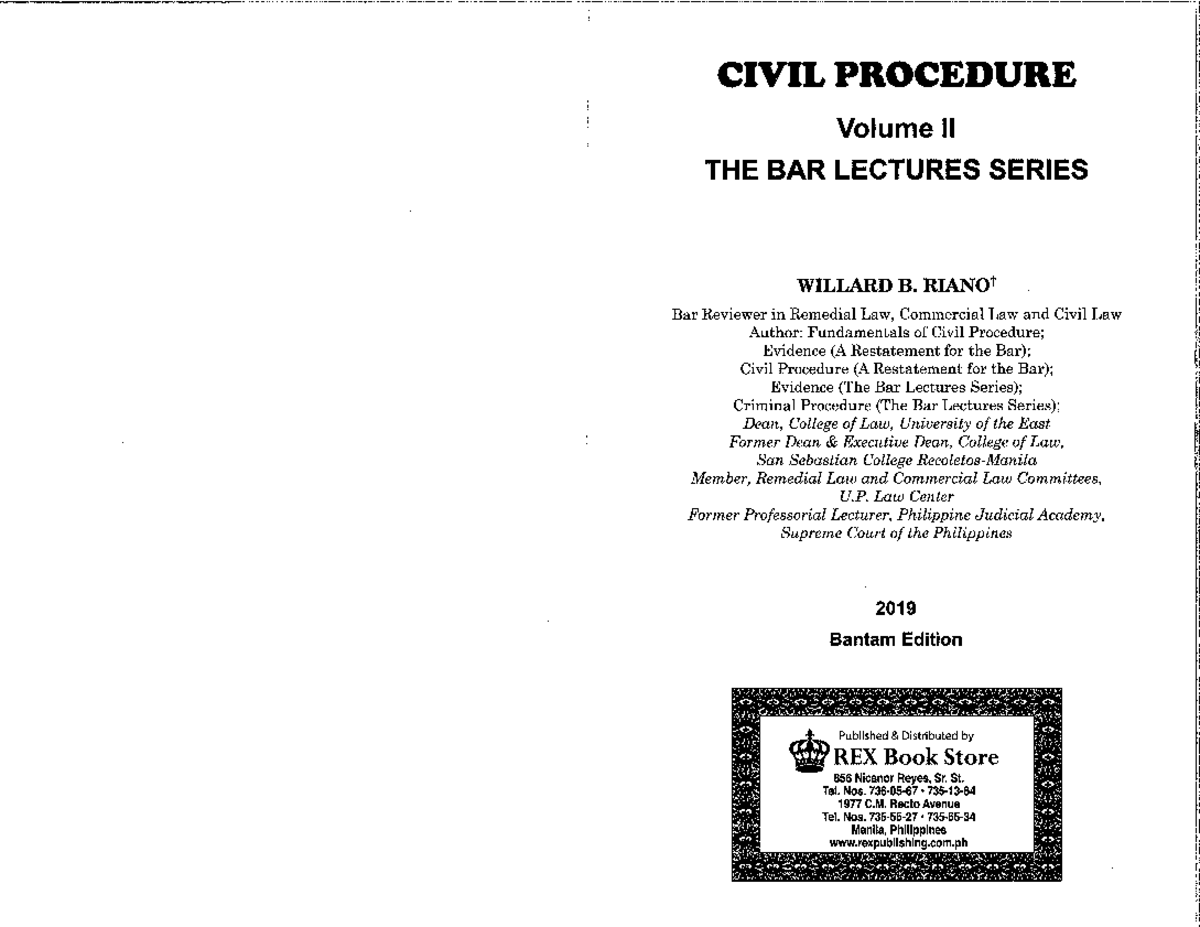 Civpro-volume-2-riano-2019-pdf-free compress - CIVIL PROCEDURE Volume II THE BAR LECTURES SERIES ...