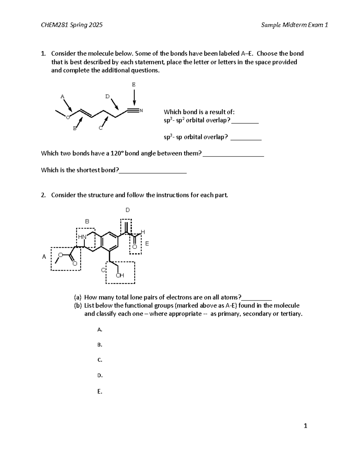 Midterm 1 Practice Exam CHEM281 Spring 2025 - Studocu