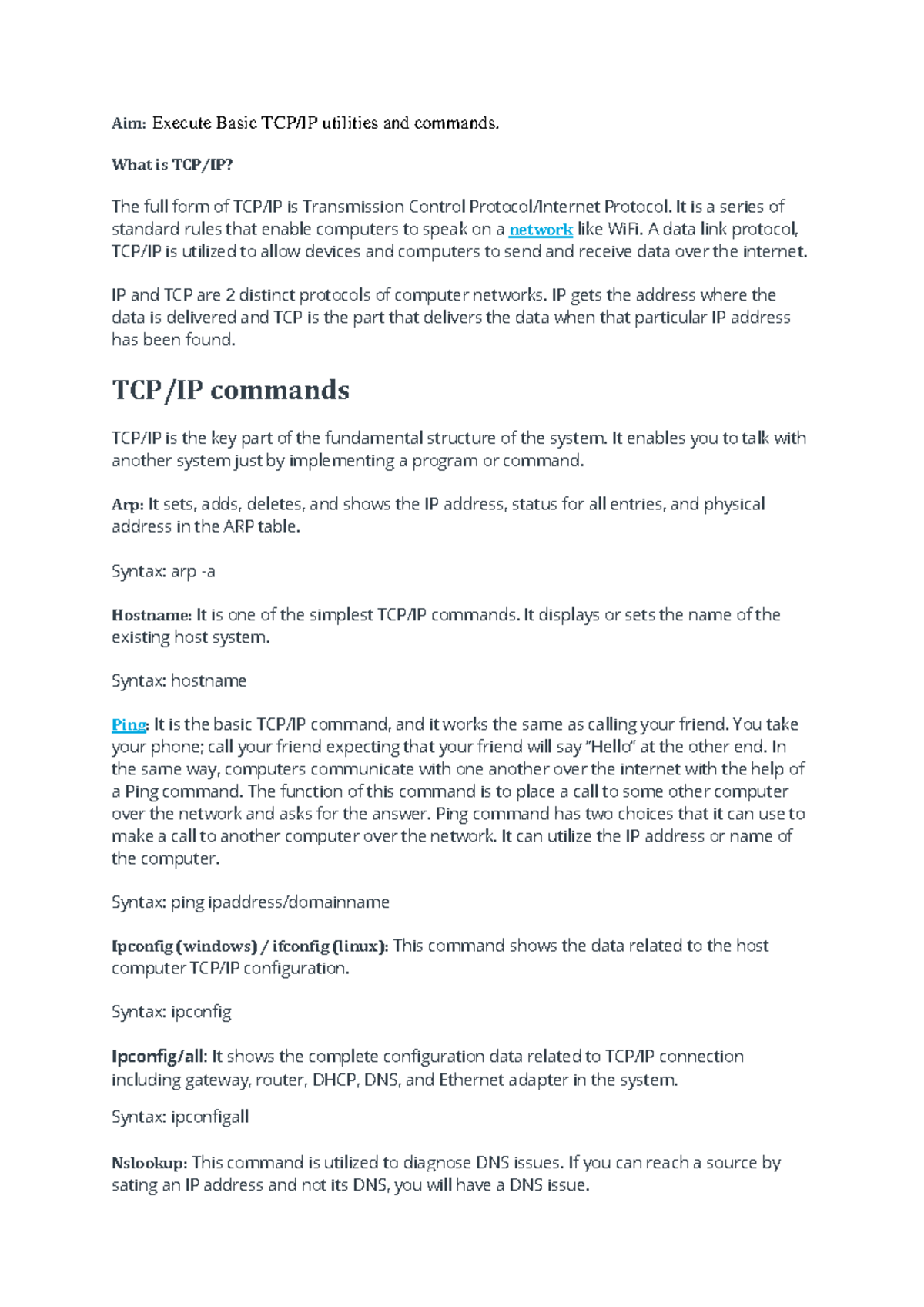 Practical 1 - Basic Utilities & Commands in Networking - Studocu