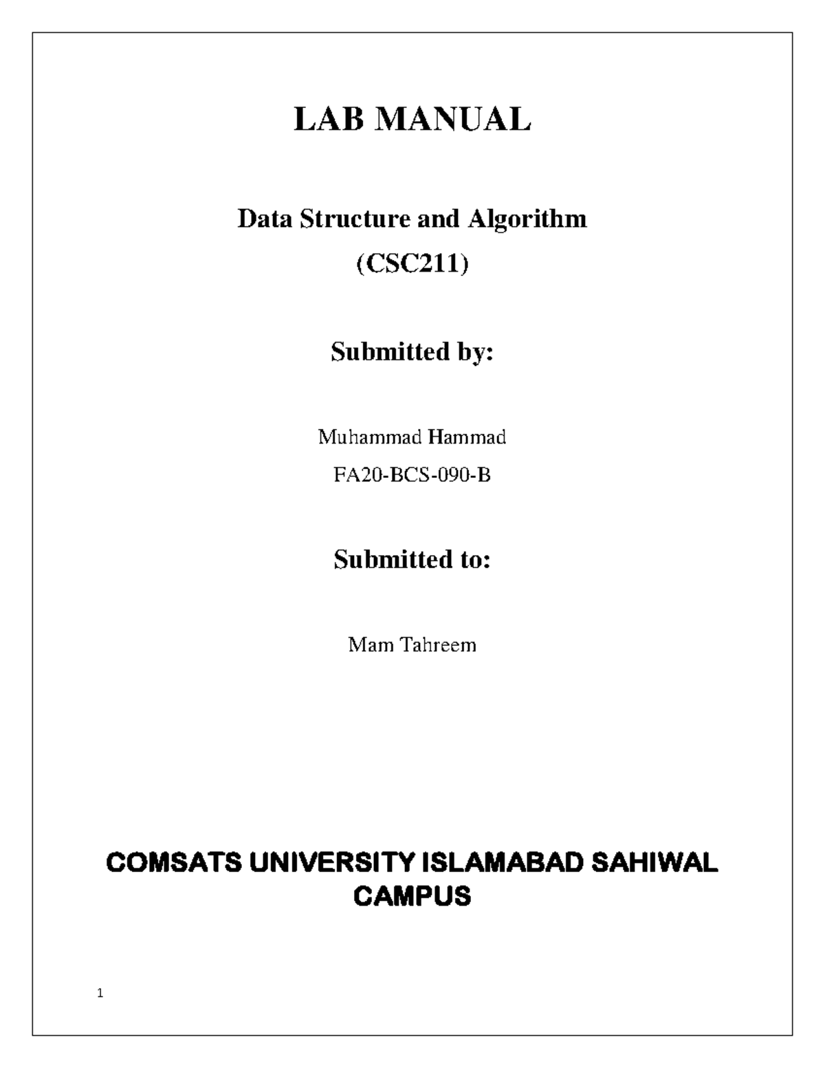 Data Structures Lab Manual (CSC211) - Final Version - Studocu