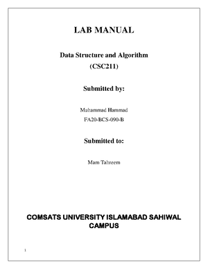 CSC211 DS Lab Manual SP22 V3 - Lab Manual CSC211-Data Structures & Algorithms. CUI Department of ...