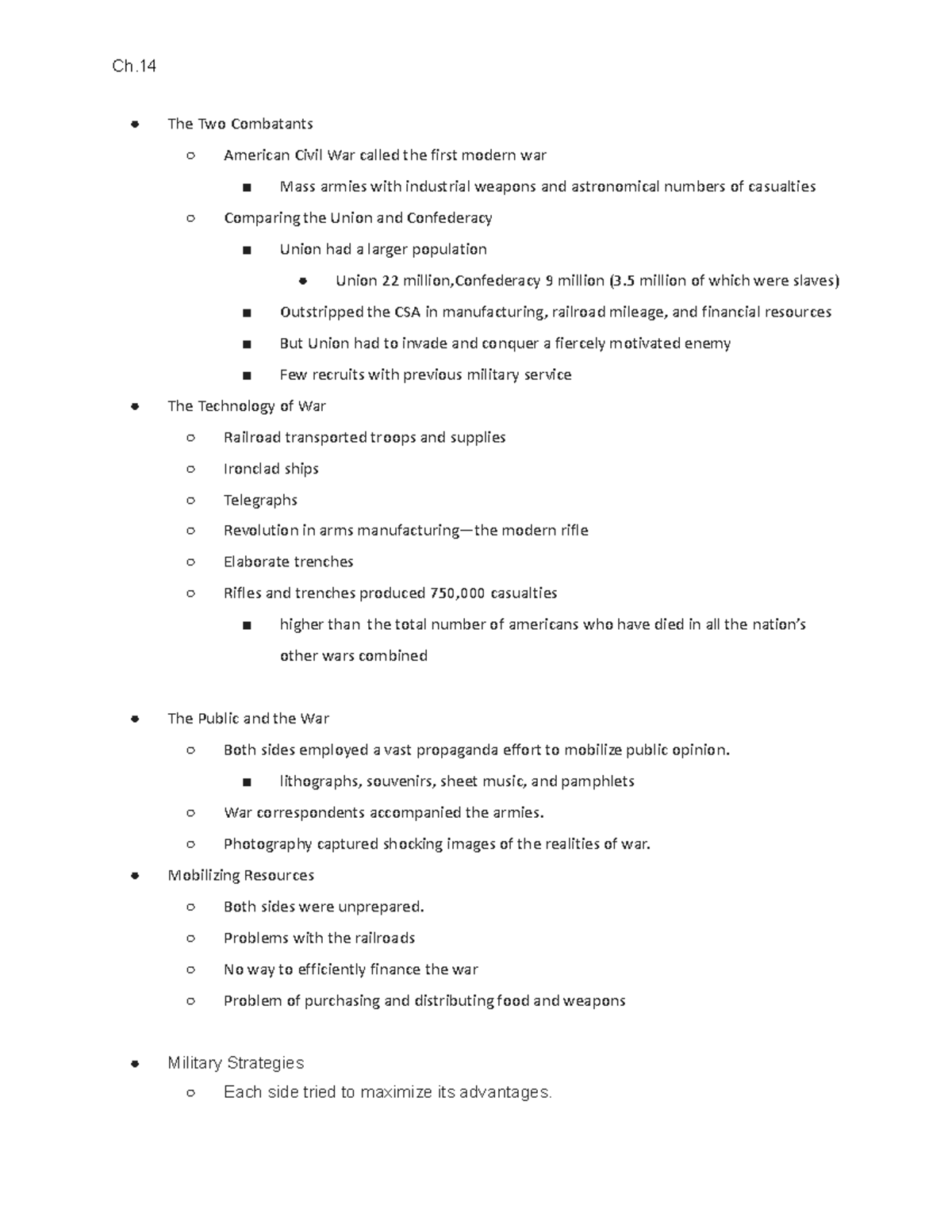 Ch. 14 Lecture Notes on Civil War: Key Events & Impacts - Studocu