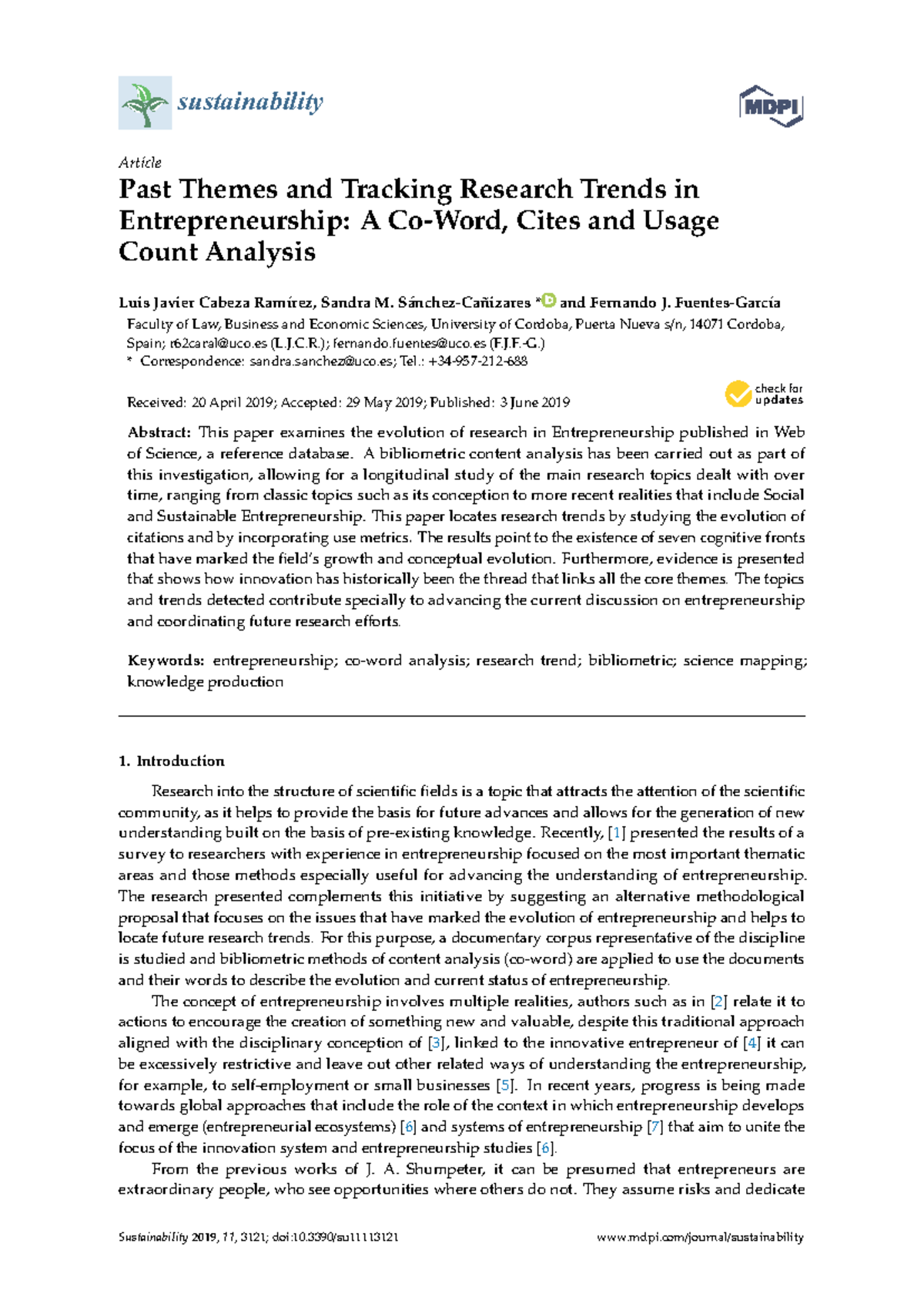 Past Themes and Tracking Research Trends in Entrep - sustainability ...