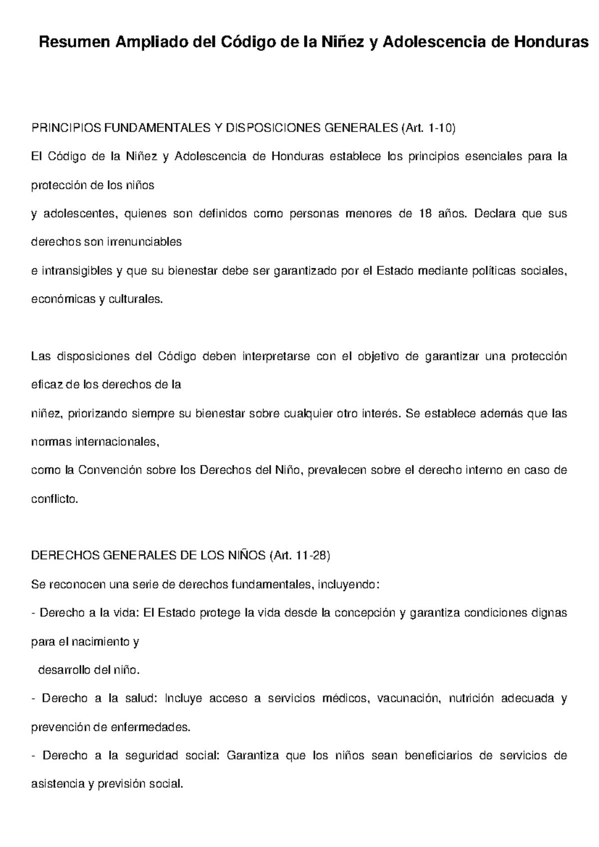 Resumen Ampliado Codigo Ninez Adolescencia Honduras - Resumen Ampliado del Código de la Niñez y ...