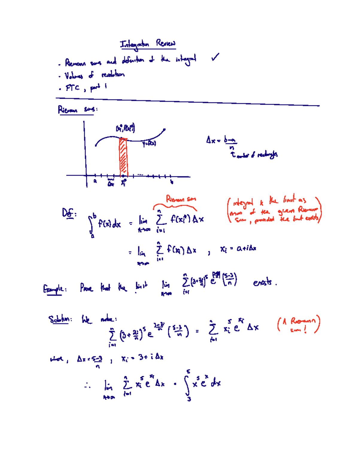 Integration Review: Riemann Sums & Volumes of Revolution (FTC Part 1 ...